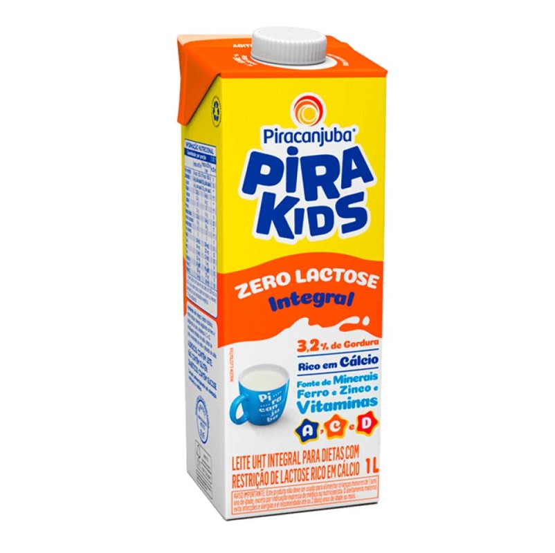 Leite UHT Integral Zero Lactose Pirakids Piracanjuba Caixa com 12 LT