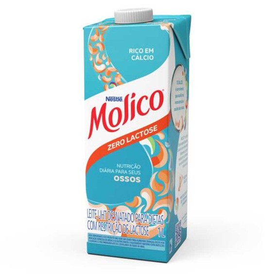 Leite UHT Desnatado Zero Lactose Molico Caixa de 12 LT