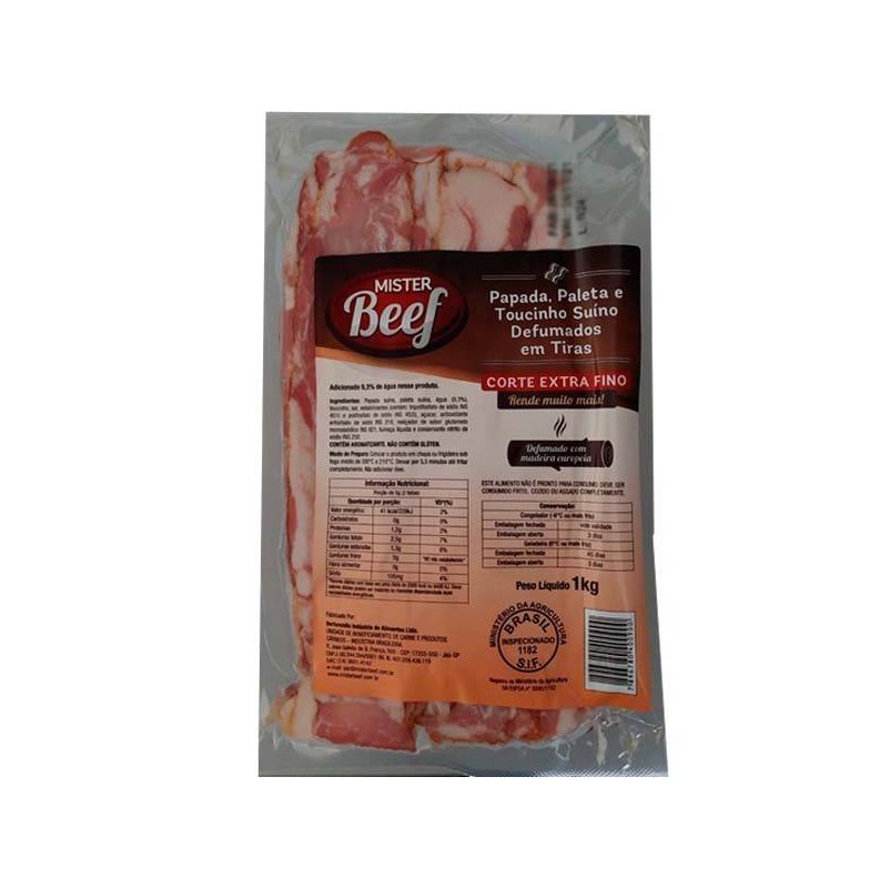 Bacon Fatiado Extra Fino Mister Beef Pacote de 1kg